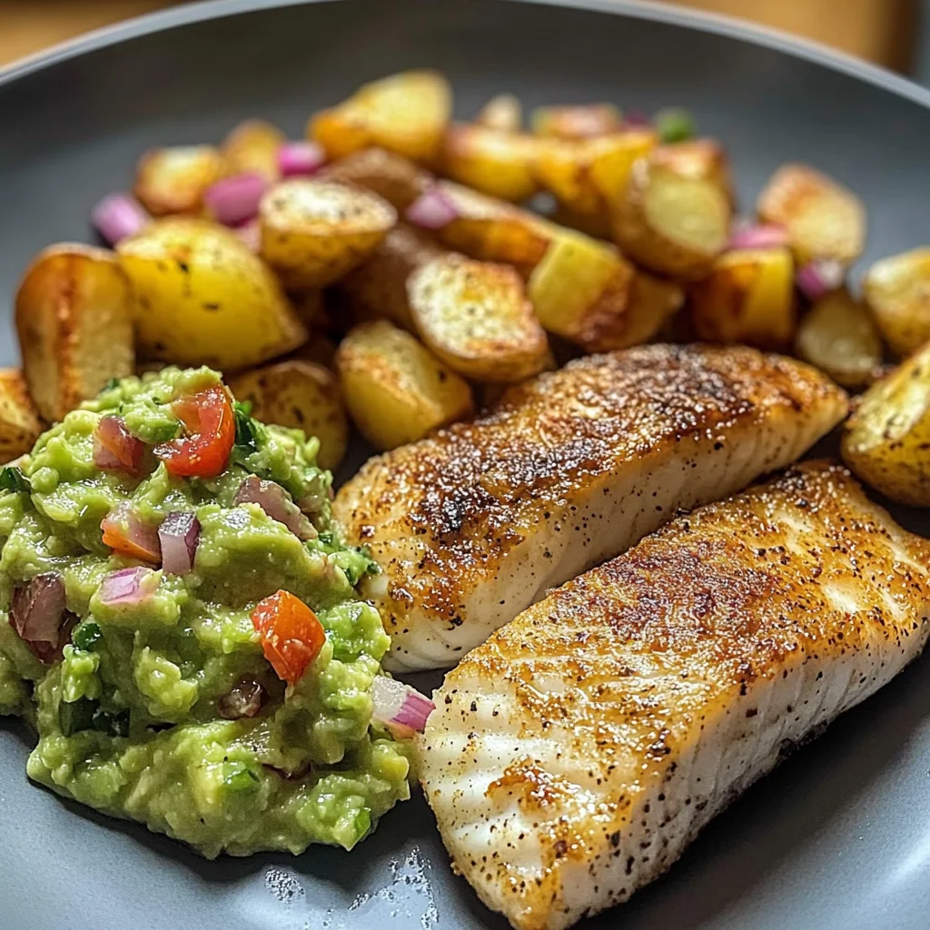 Pan-Seared Fish with Roasted Potatoes & Guacamole - Spoon Savor